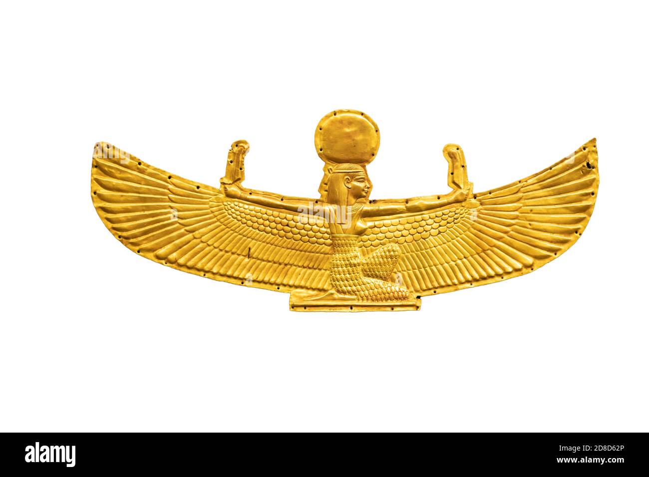 Golden Goddess Isis with outstretched wings, isolated on white ...