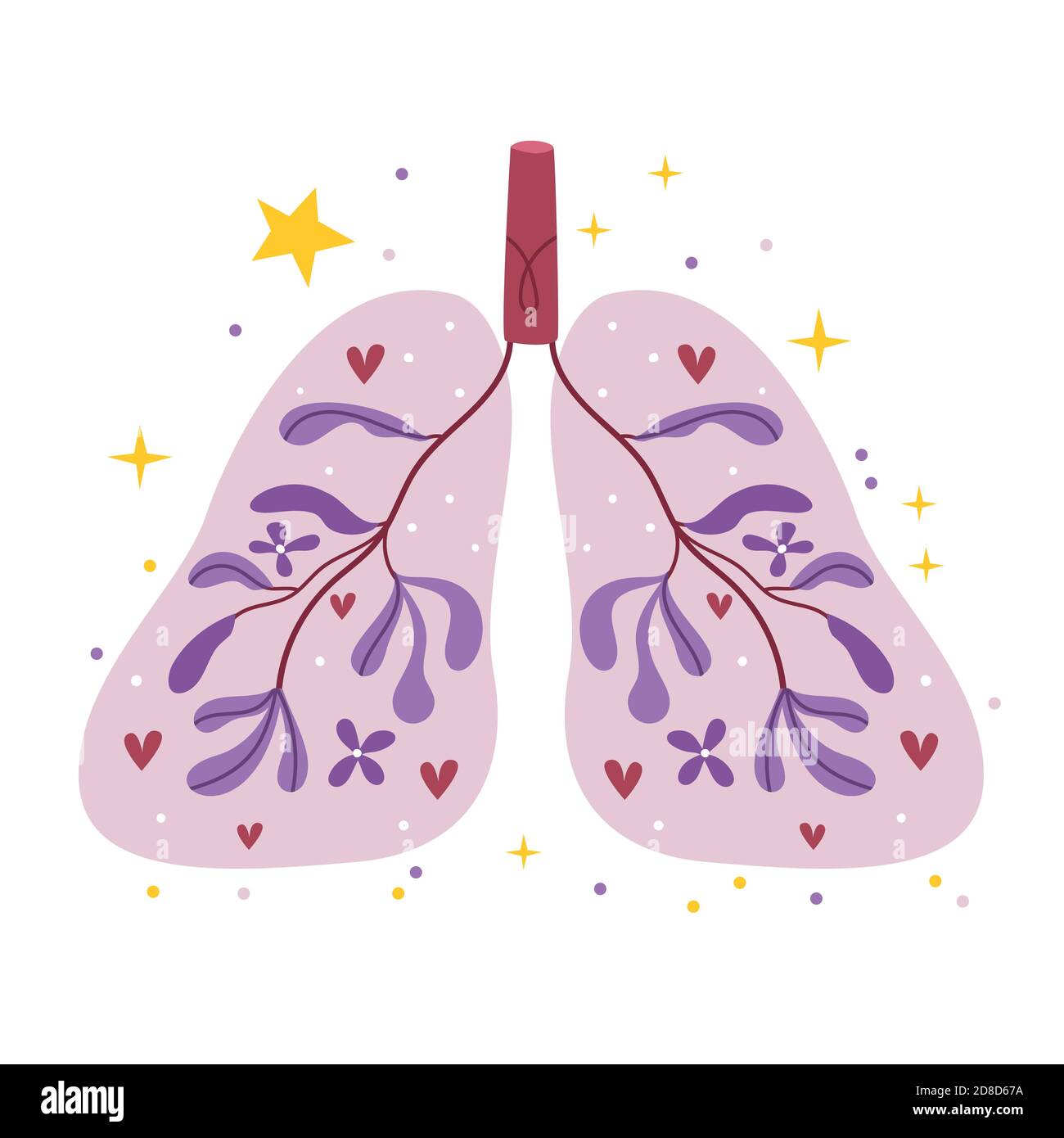 The concept of healthy lungs.On the background of the lungs grow purple ...