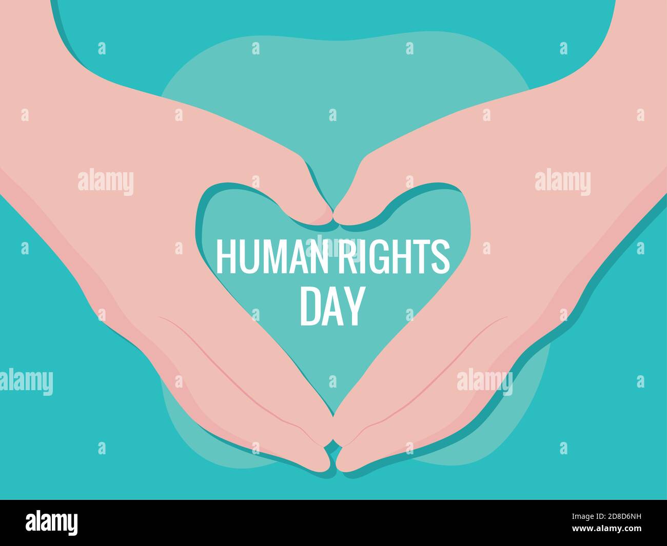 human rights day design with hands making a heart shape over turquoise ...