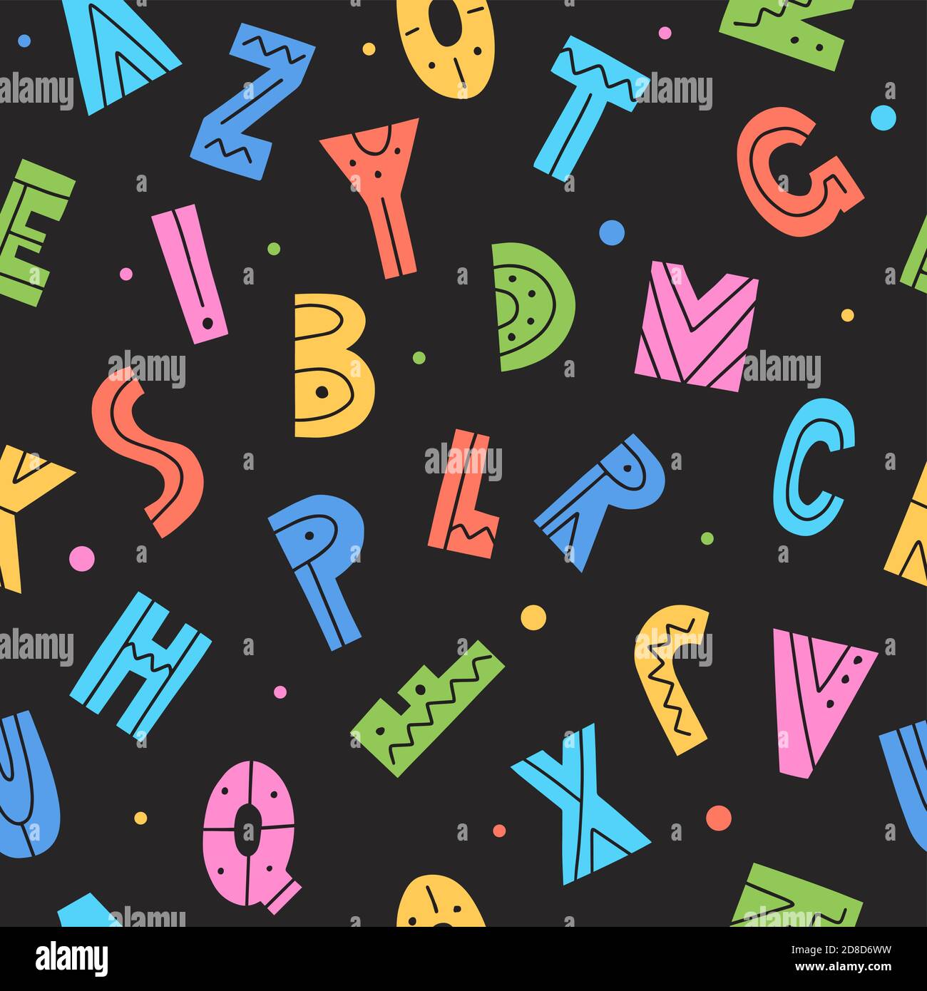 Cute cartoon letters seamless pattern. Colorful vector illustration ...