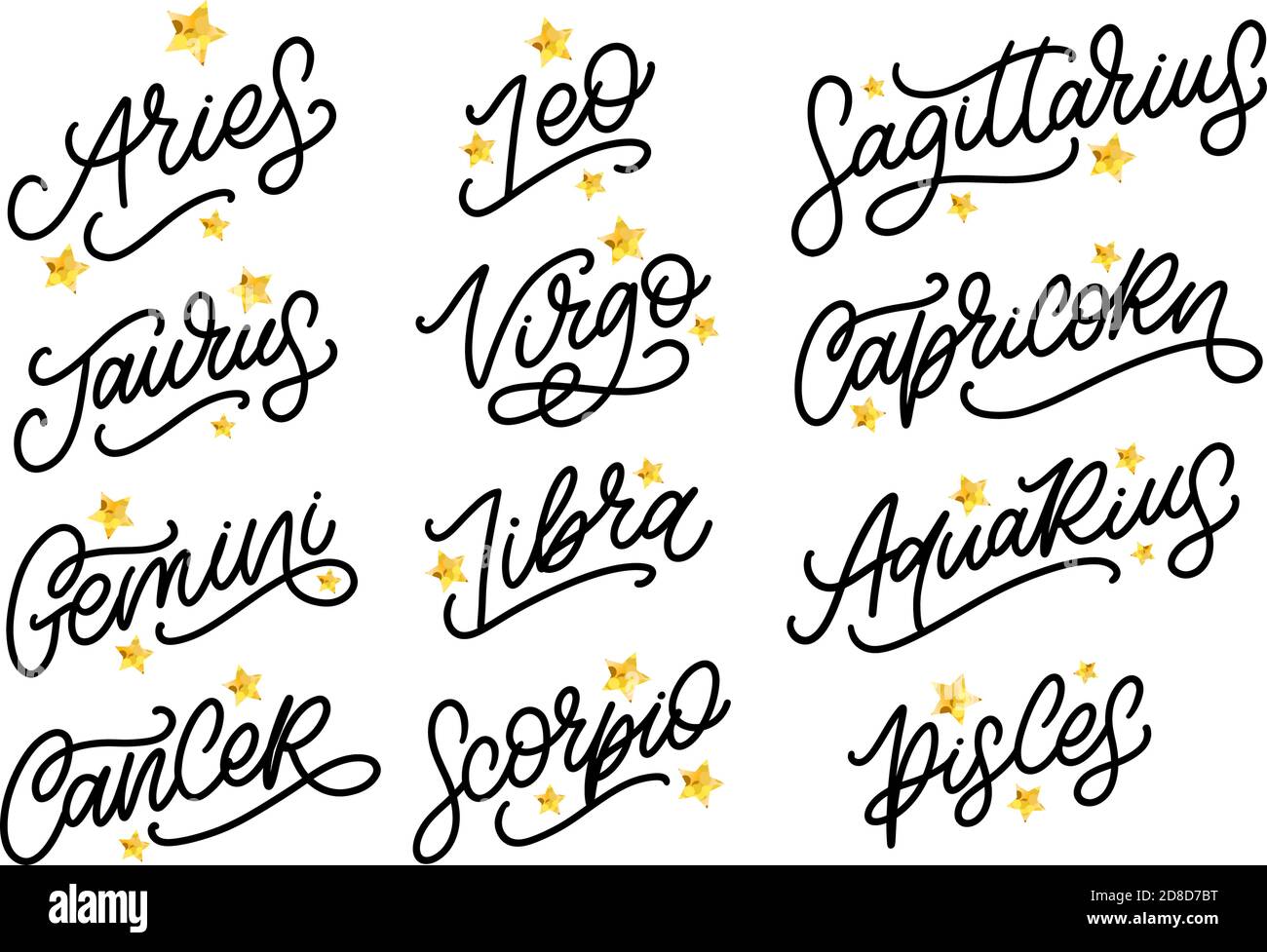 Zodiac lettering Vector Sign. Cartoon astrology text illustration ...