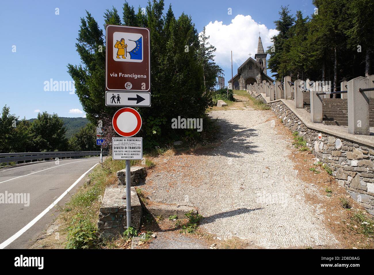 Pass of the Cisa (Pr),Italy, the Francigena,route and sign at the ...