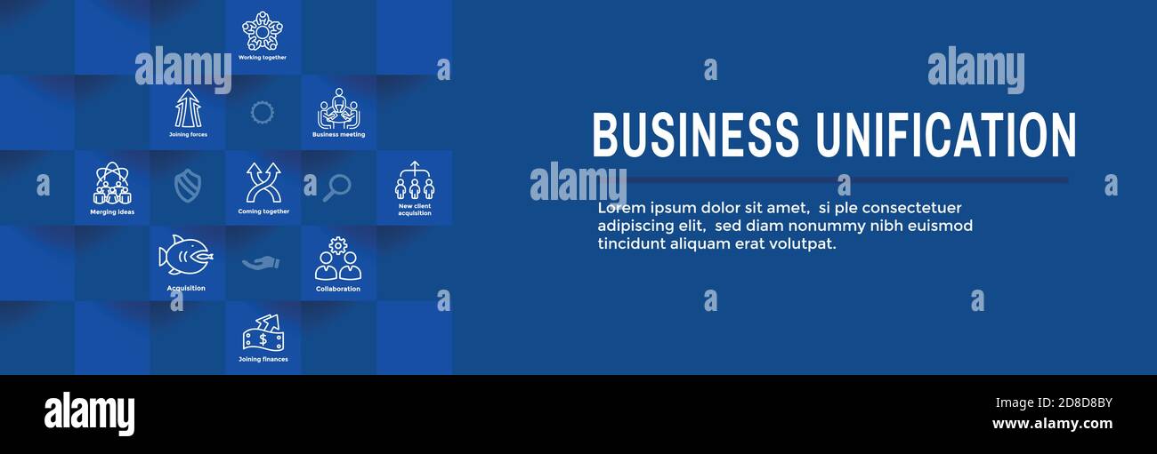 Companies merging together, one buying out the other & icon set header ...