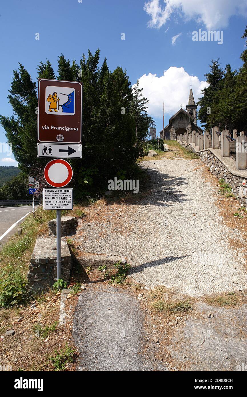 Pass of the Cisa (Pr),Italy, the Francigena,route and sign at the ...