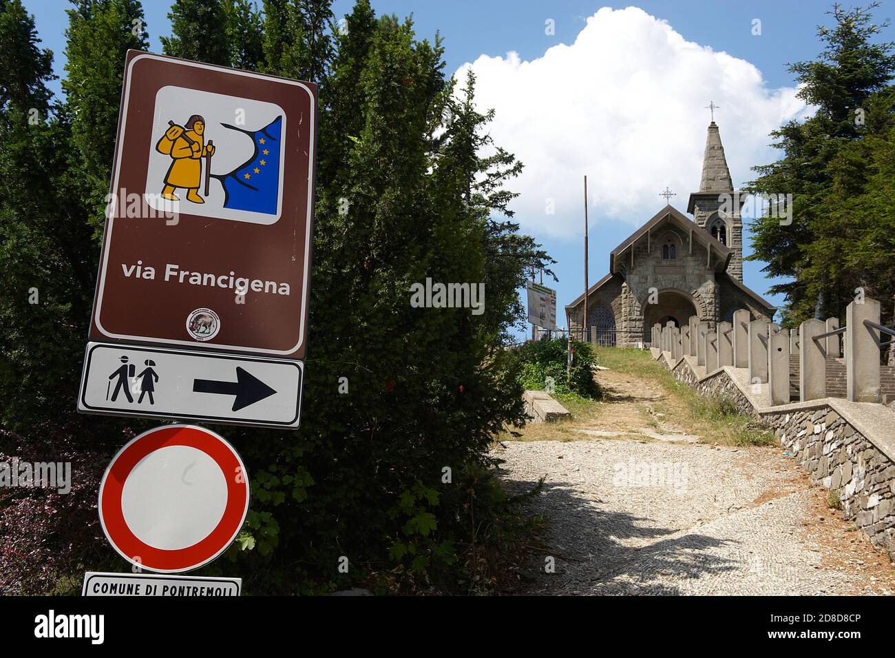 Pass of the Cisa (Pr),Italy, the Francigena,route and sign at the ...