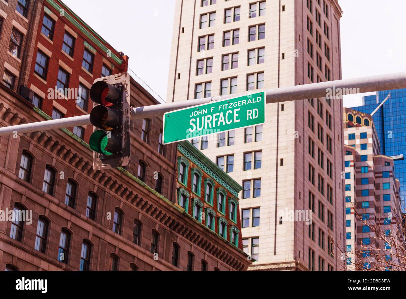 Surface road sign and traffic light in Boston, Massachusetts, USA Stock ...