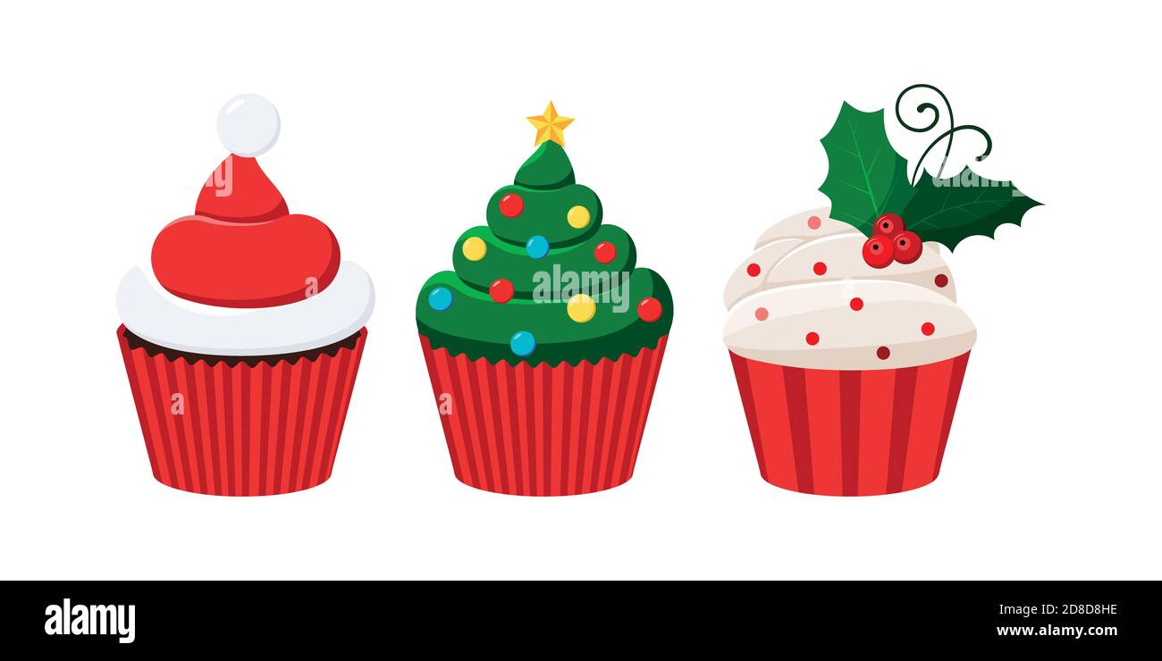 Christmas cupcakes set - cute winter sweets food set Stock Vector Image ...