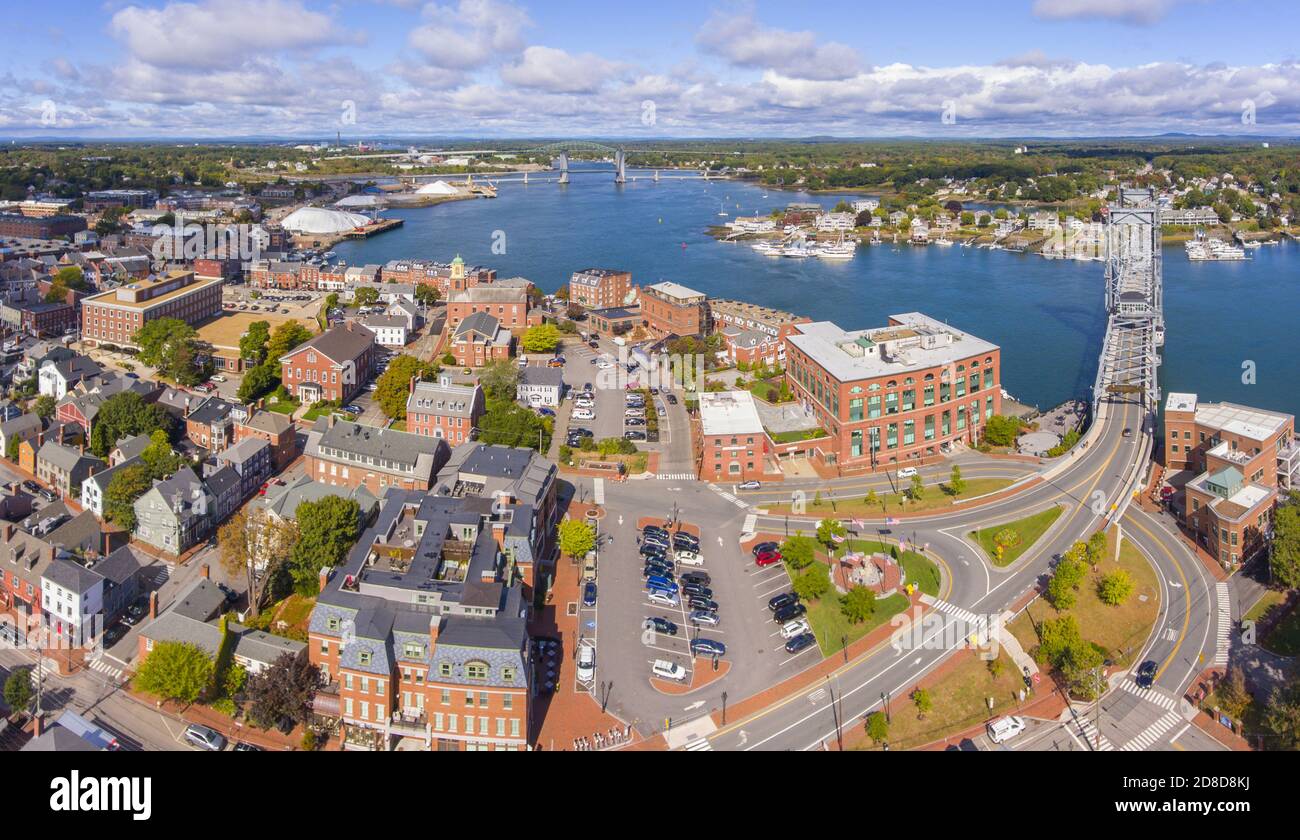 Portsmouth historic city center and Waterfront of Piscataqua River with ...