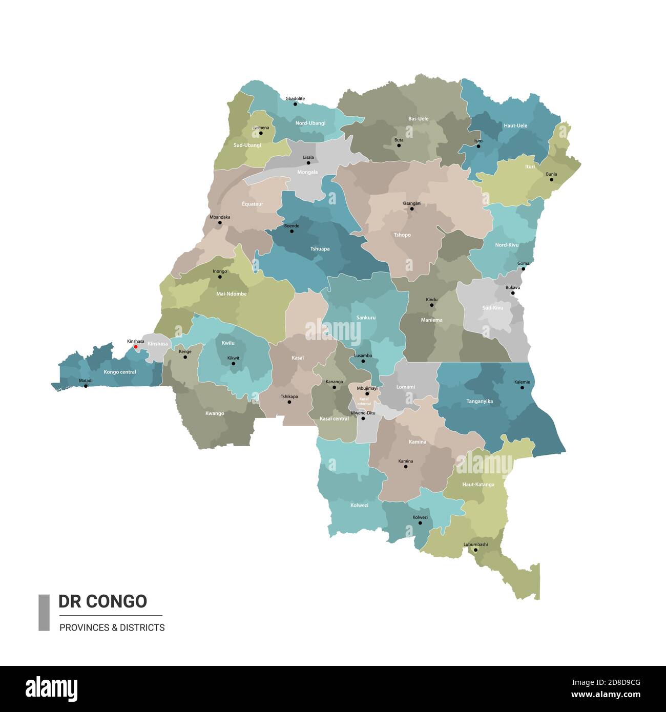 DR Congo higt detailed map with subdivisions. Administrative map of DR ...