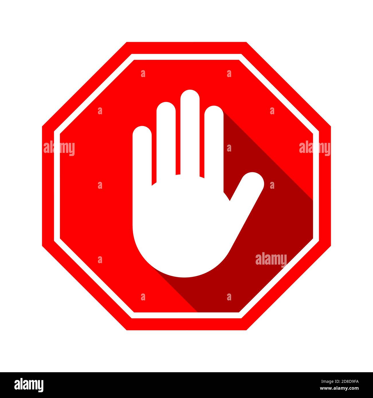 Red Stop Hand Block Octagon Sign or Adblock Icon with Shadow. Vector ...
