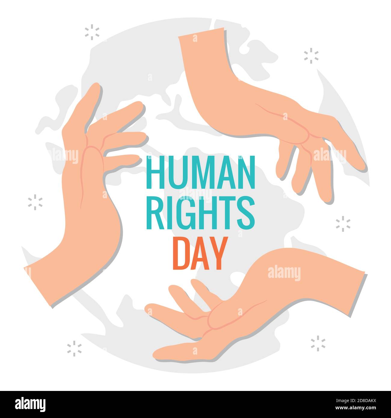 human rights design with hands around over white background, colorful ...