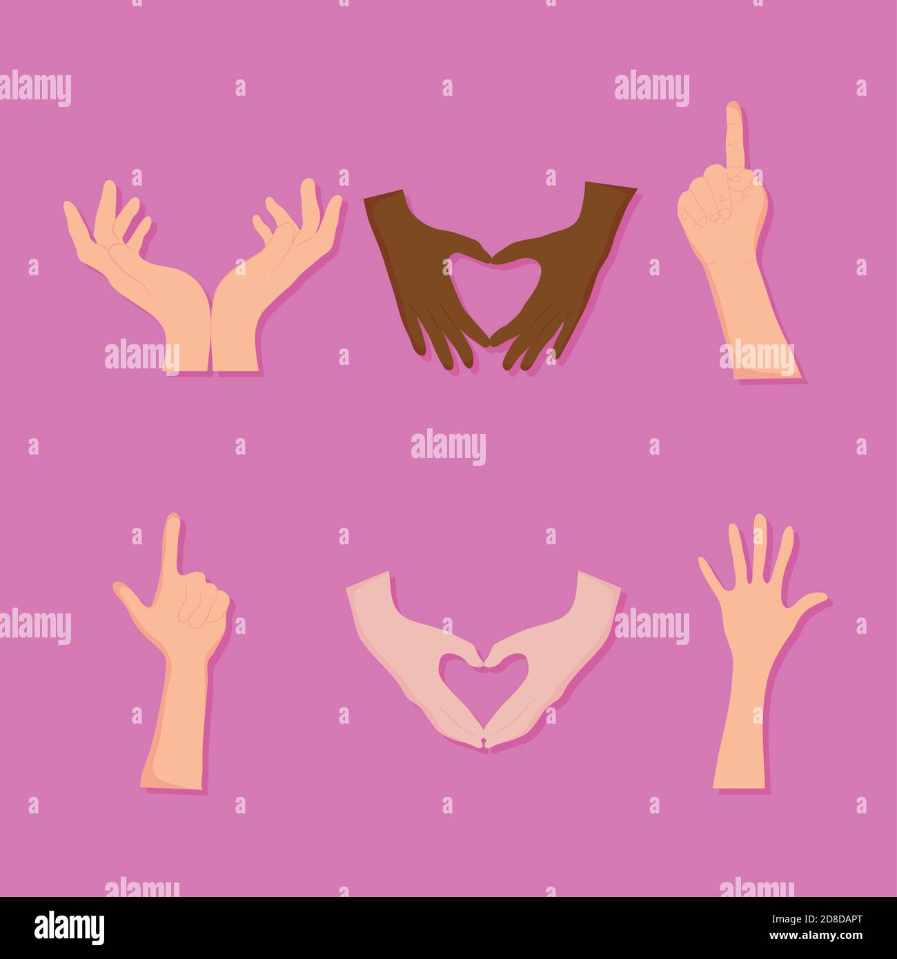 human hands icon set over pink background, colorful design, vector ...