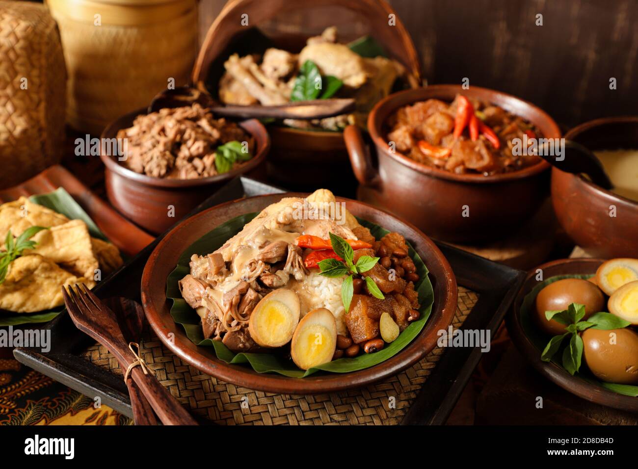 Nasi Gudeg. Javanese meal of rice with jackfruit stew, chicken curry ...