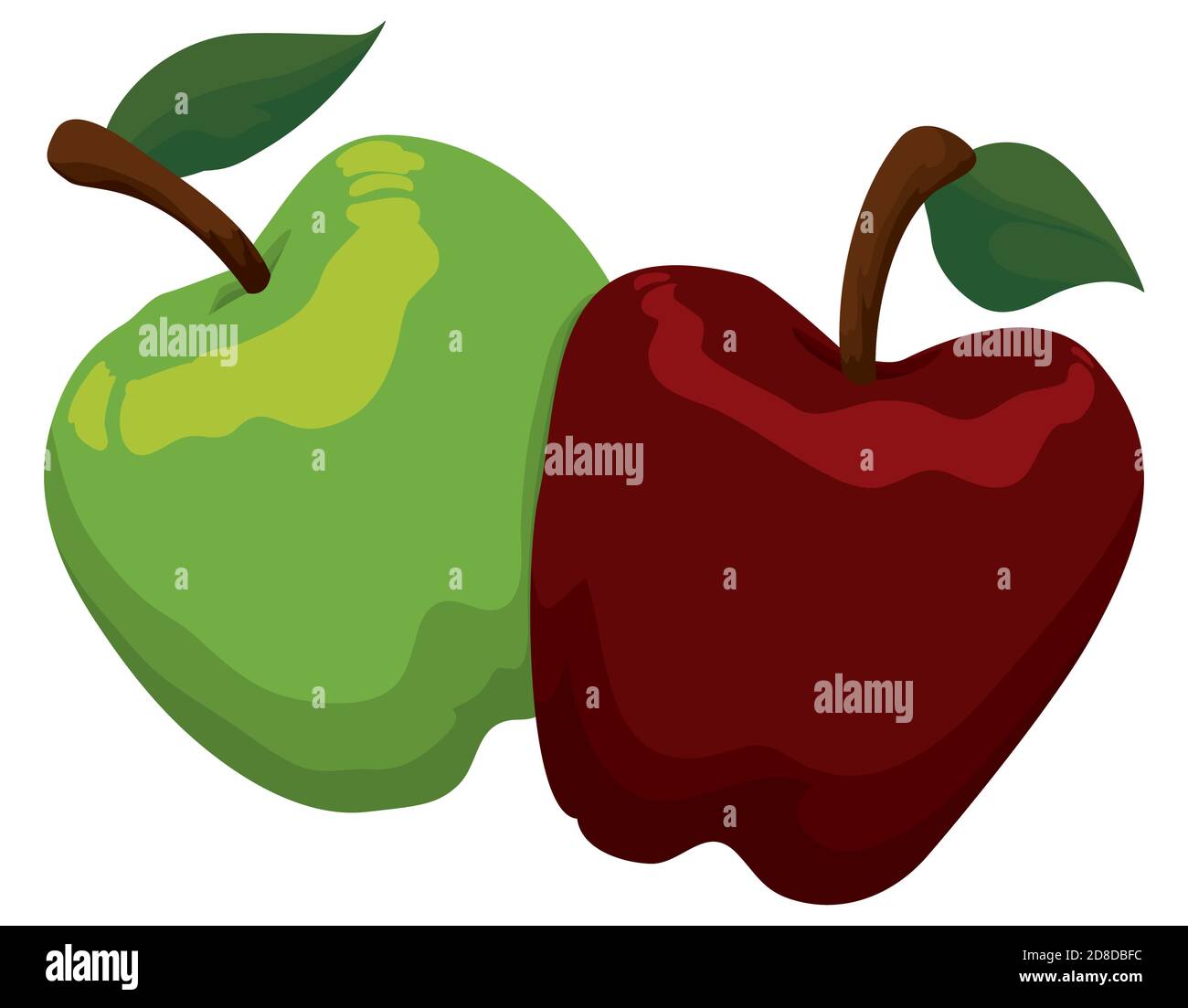Red and green apples with peduncle and leaves, isolated over white background Stock Vector Image ...