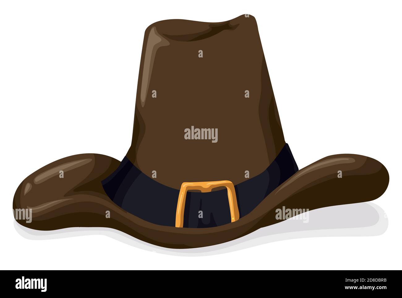 Brown pilgrim hat with tall shape, leather band and golden buckle ...