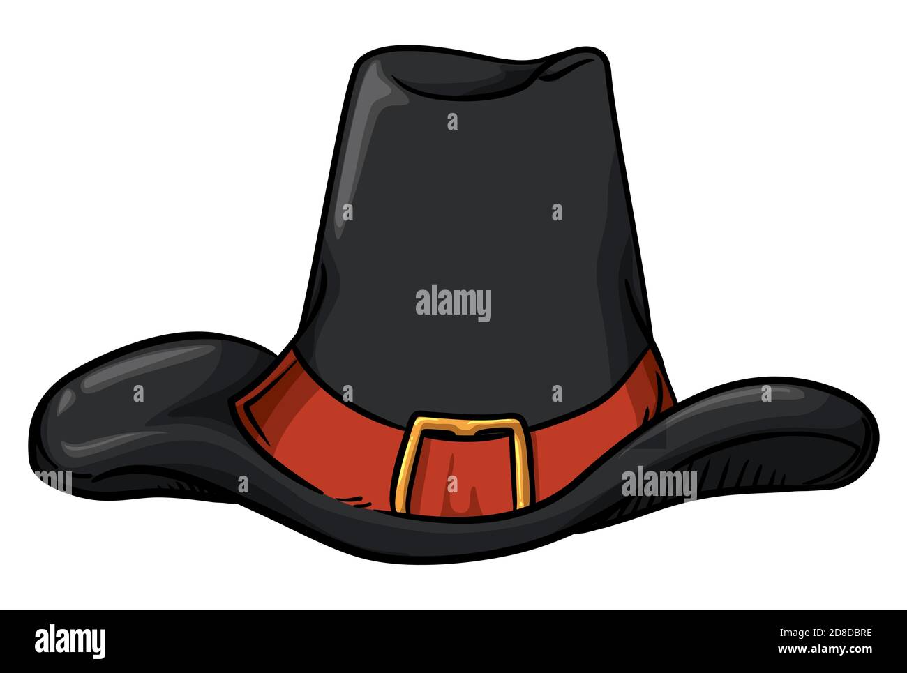 Traditional dark pilgrim hat with orange band and golden buckle in ...