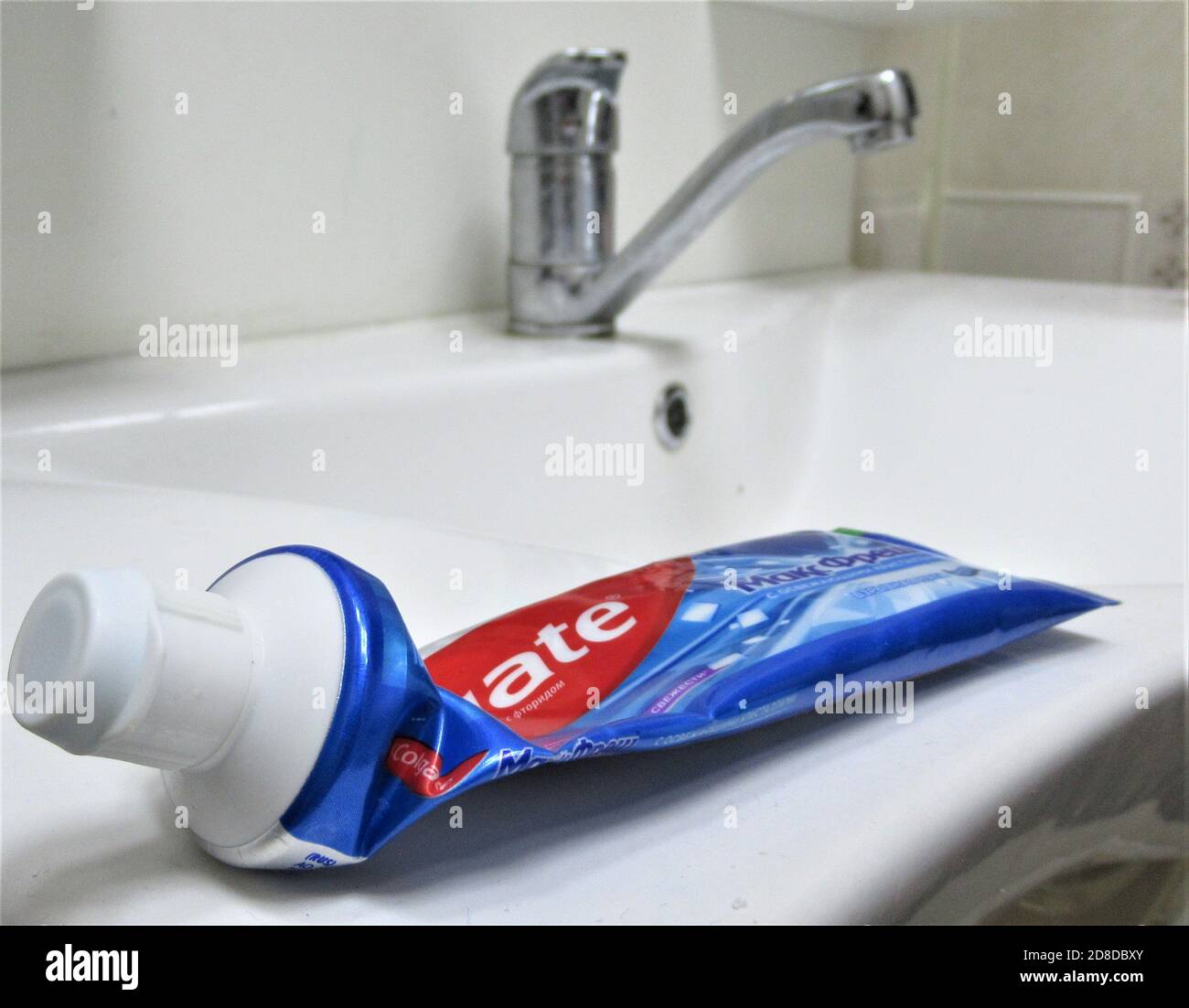 Baku, Azerbaijan, August 2 2020 : Used Colgate tube on a sink Stock ...