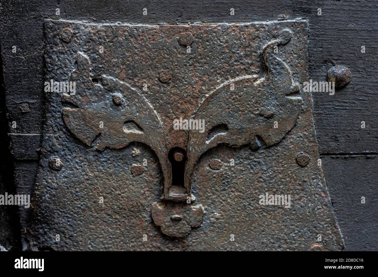 Germany, Burg Eltz Castle, a close up of an ancient keyhole in the door ...