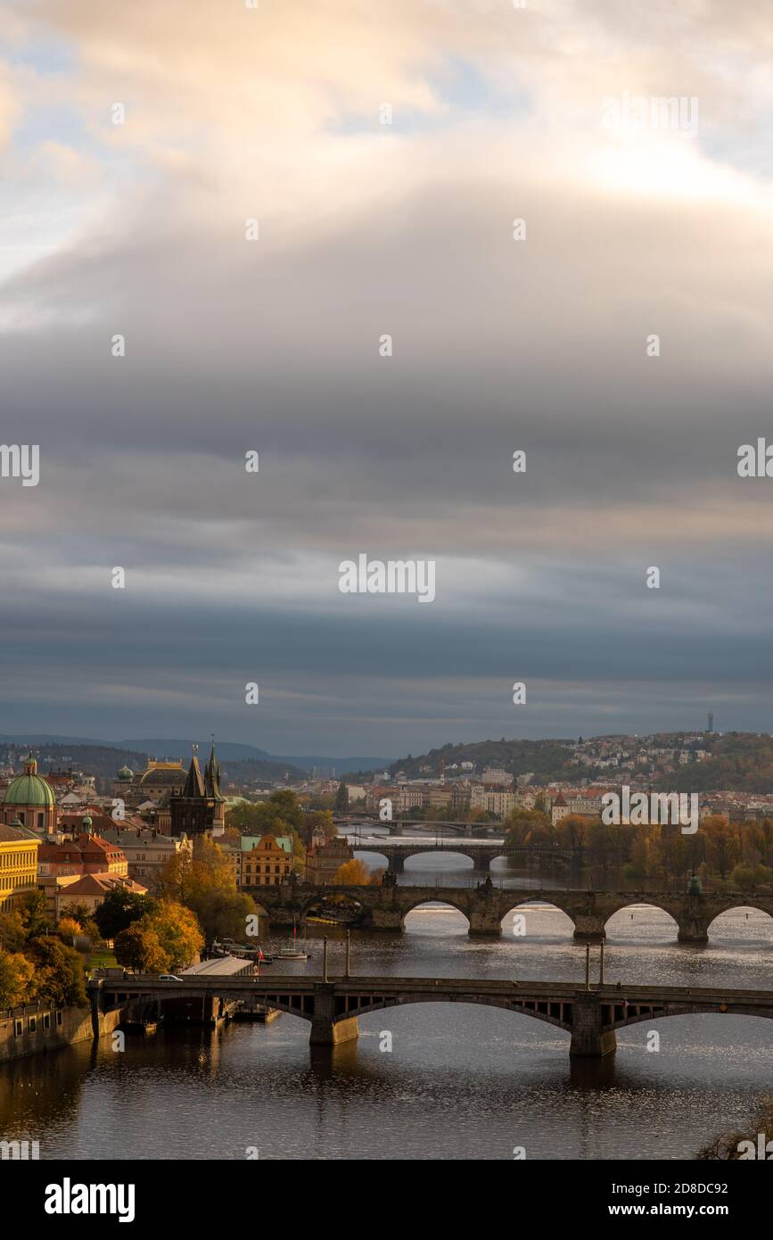 Panoramic view of Prague bridges Stock Photo - Alamy