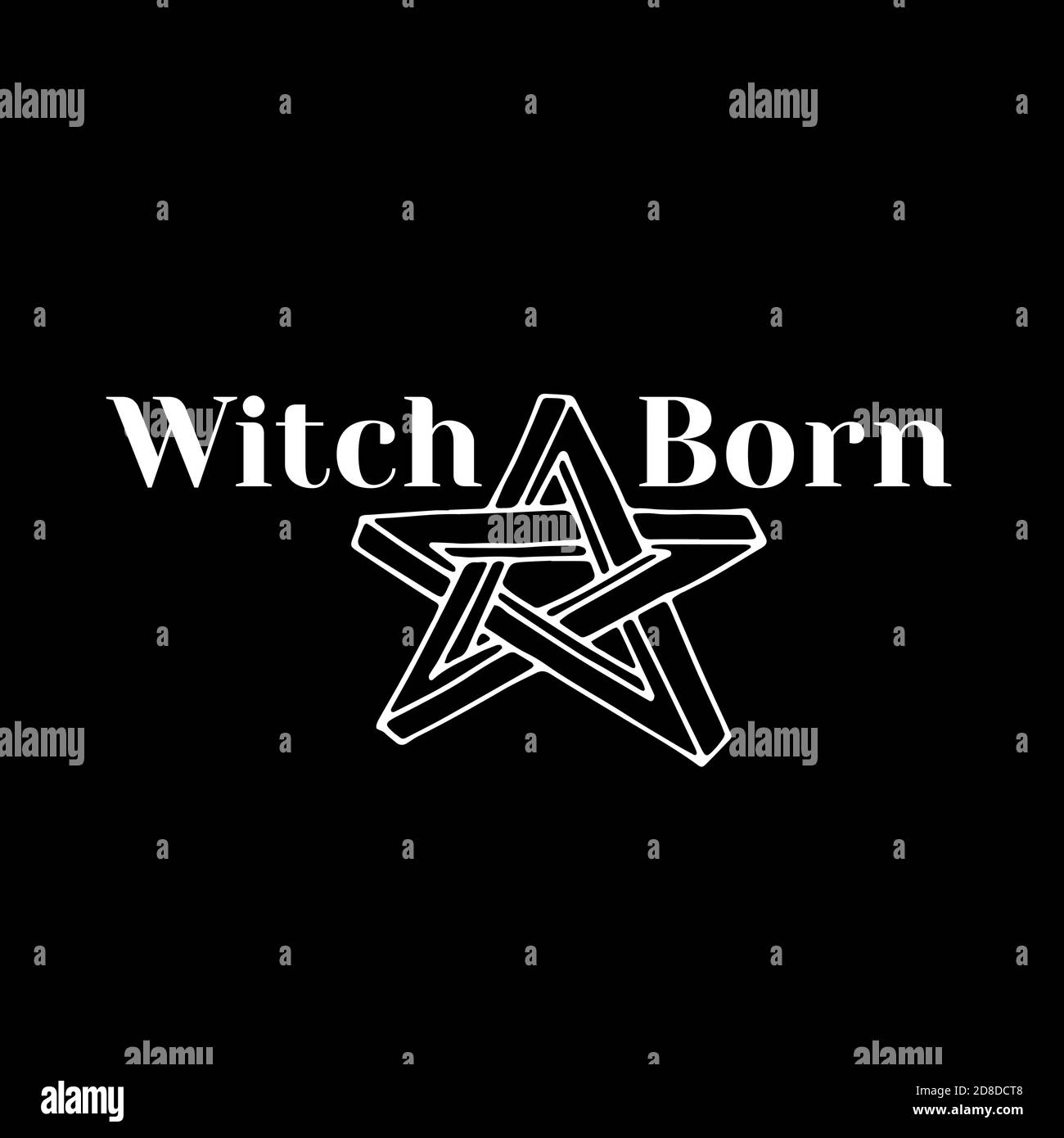White line art witchcraft and magic print with pentacle and text witch ...