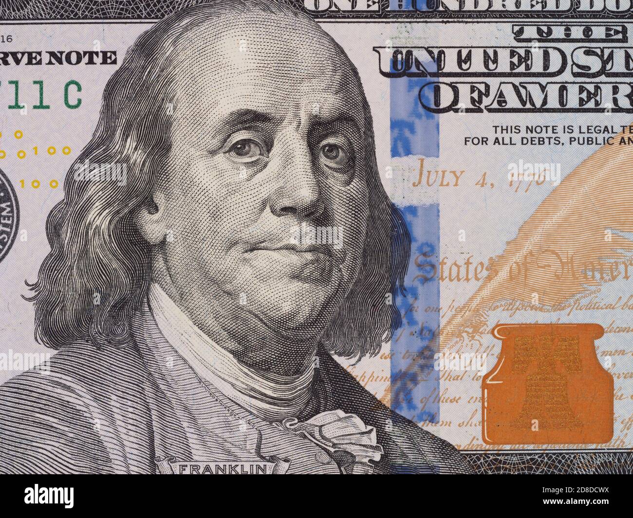 Benjamin Franklin portrait on one hundred dollar bill closeup macro, usa money Stock Photo - Alamy