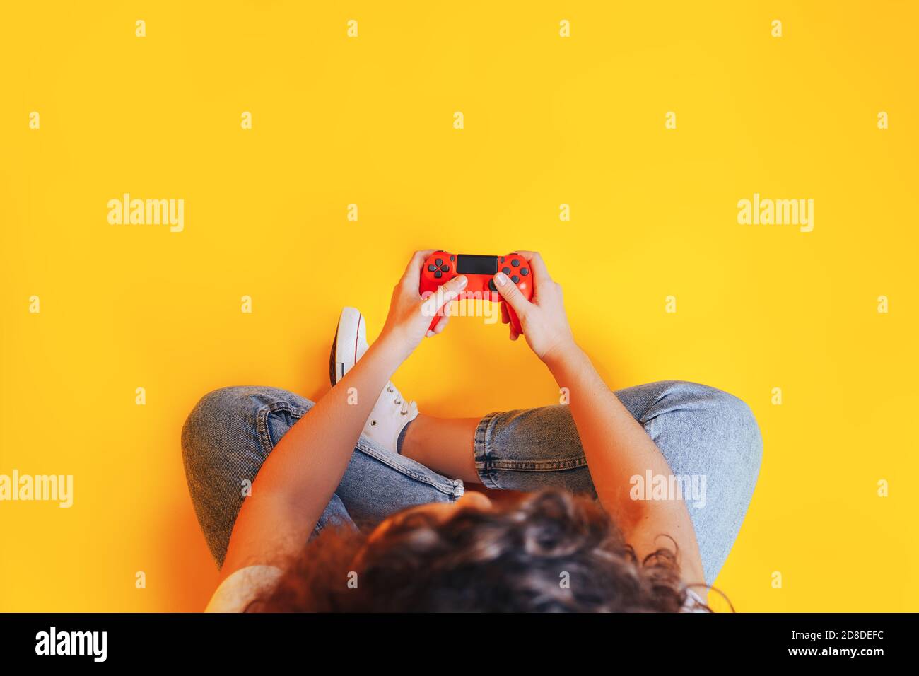 Woman playing video games, free time activity, new hobby woman during ...