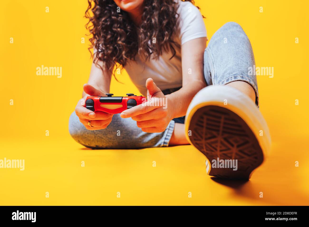 Woman playing video games, free time activity, new hobby woman during ...