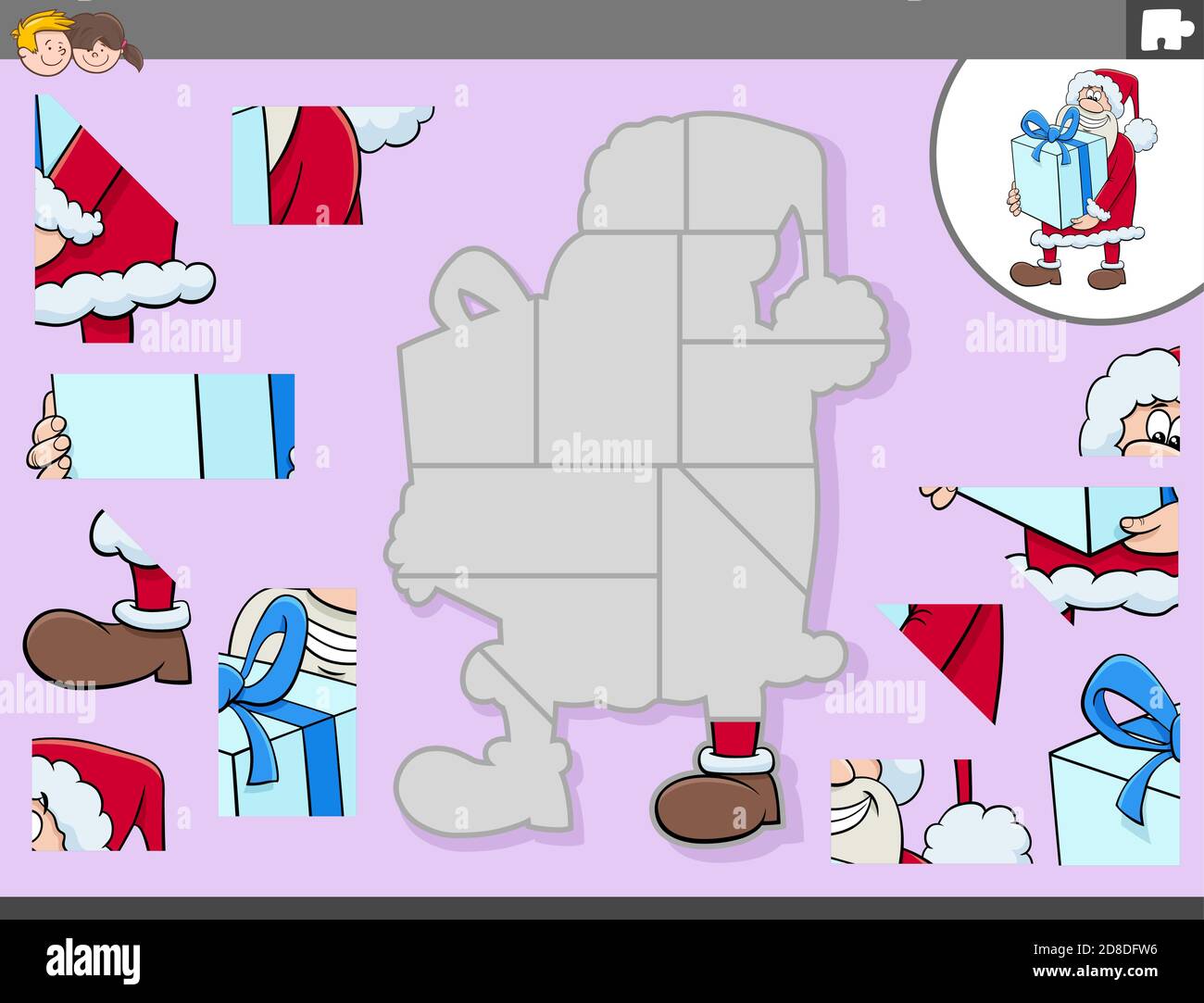 Cartoon illustration of educational jigsaw puzzle game for children ...