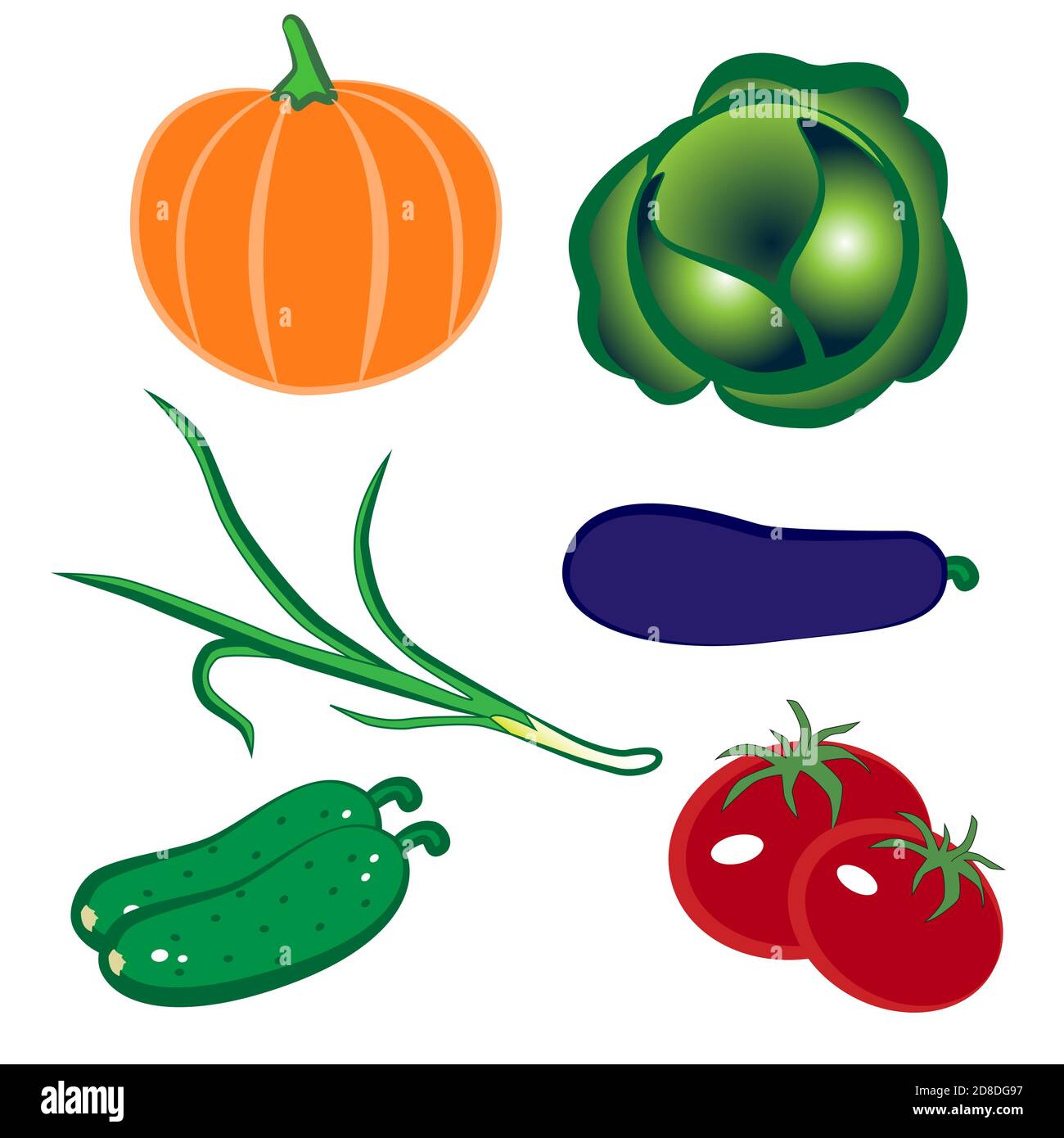 Set of six fresh vegetable garden isolated on white background Stock ...