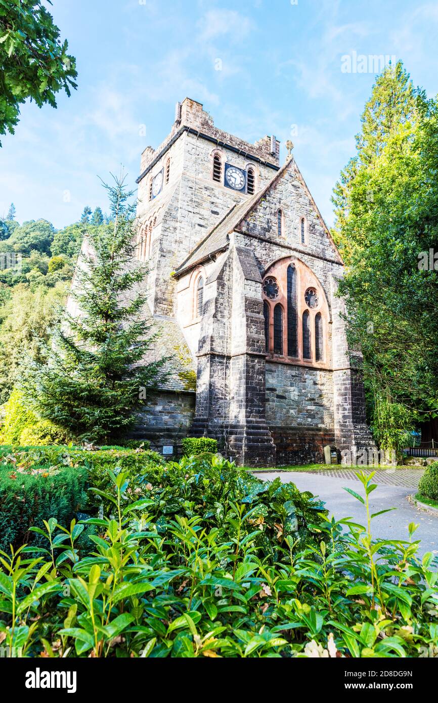 St Mary's Parish Church 1873 in rural village. Betws y Coed, Conwy ...