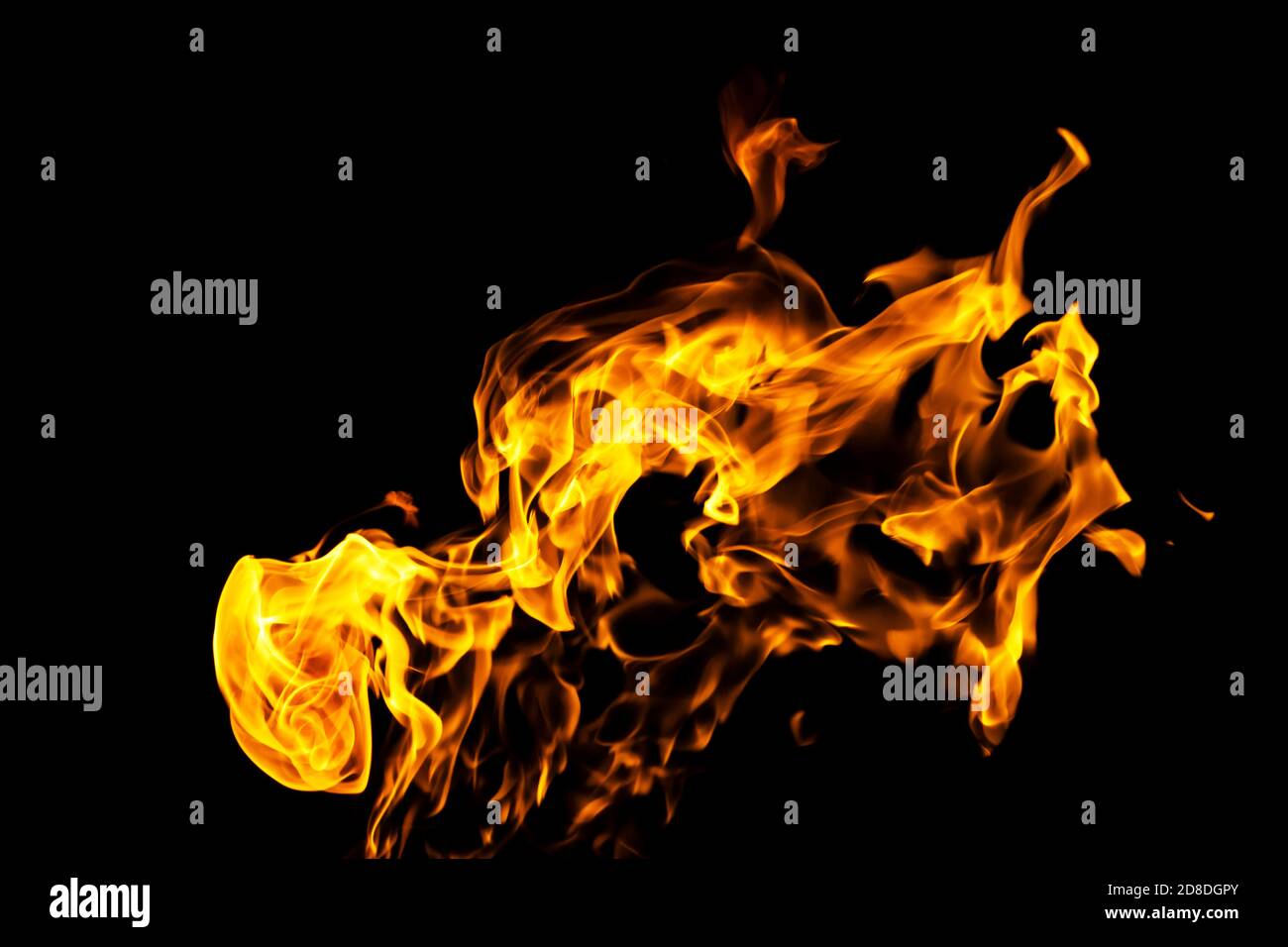 Fire flames on black background isolated. Burning gas or gasoline burns ...