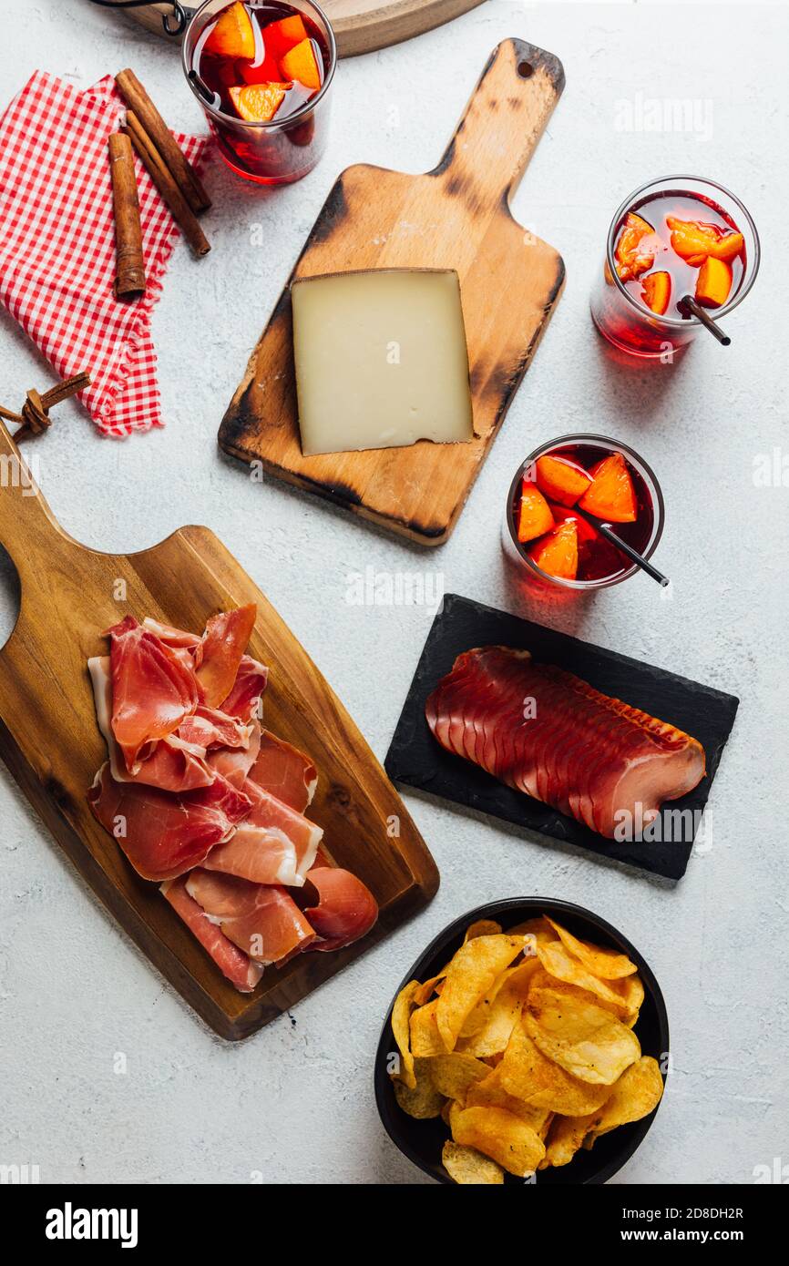 Pictures of typical Spanish food snacks (tapas). Composed of Sangria ...