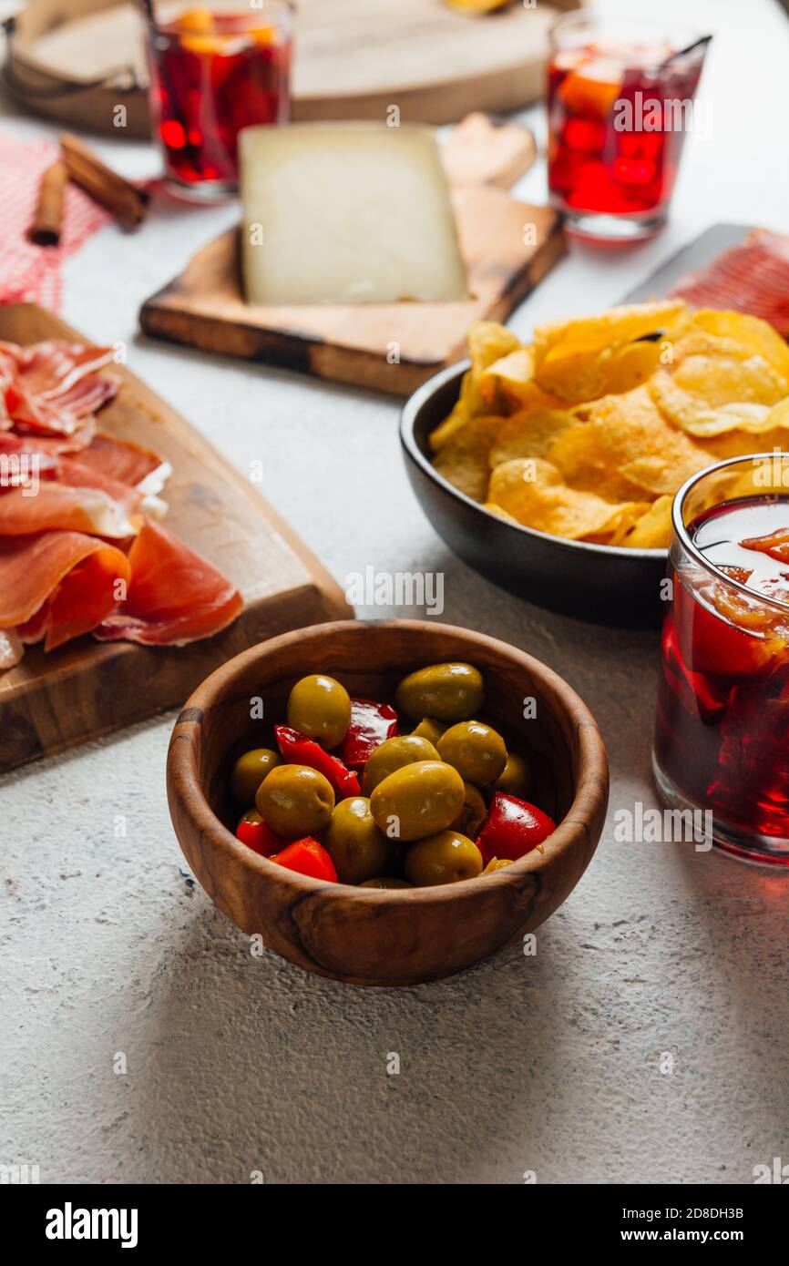 Pictures of typical Spanish food snacks (tapas). Composed of Sangria ...
