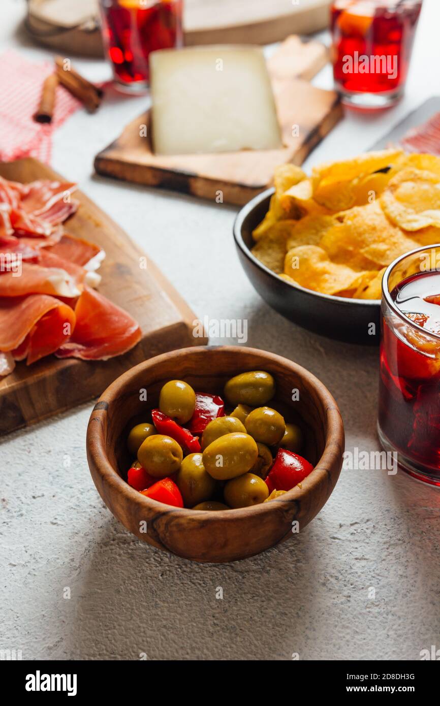 Pictures of typical Spanish food snacks (tapas). Composed of Sangria ...