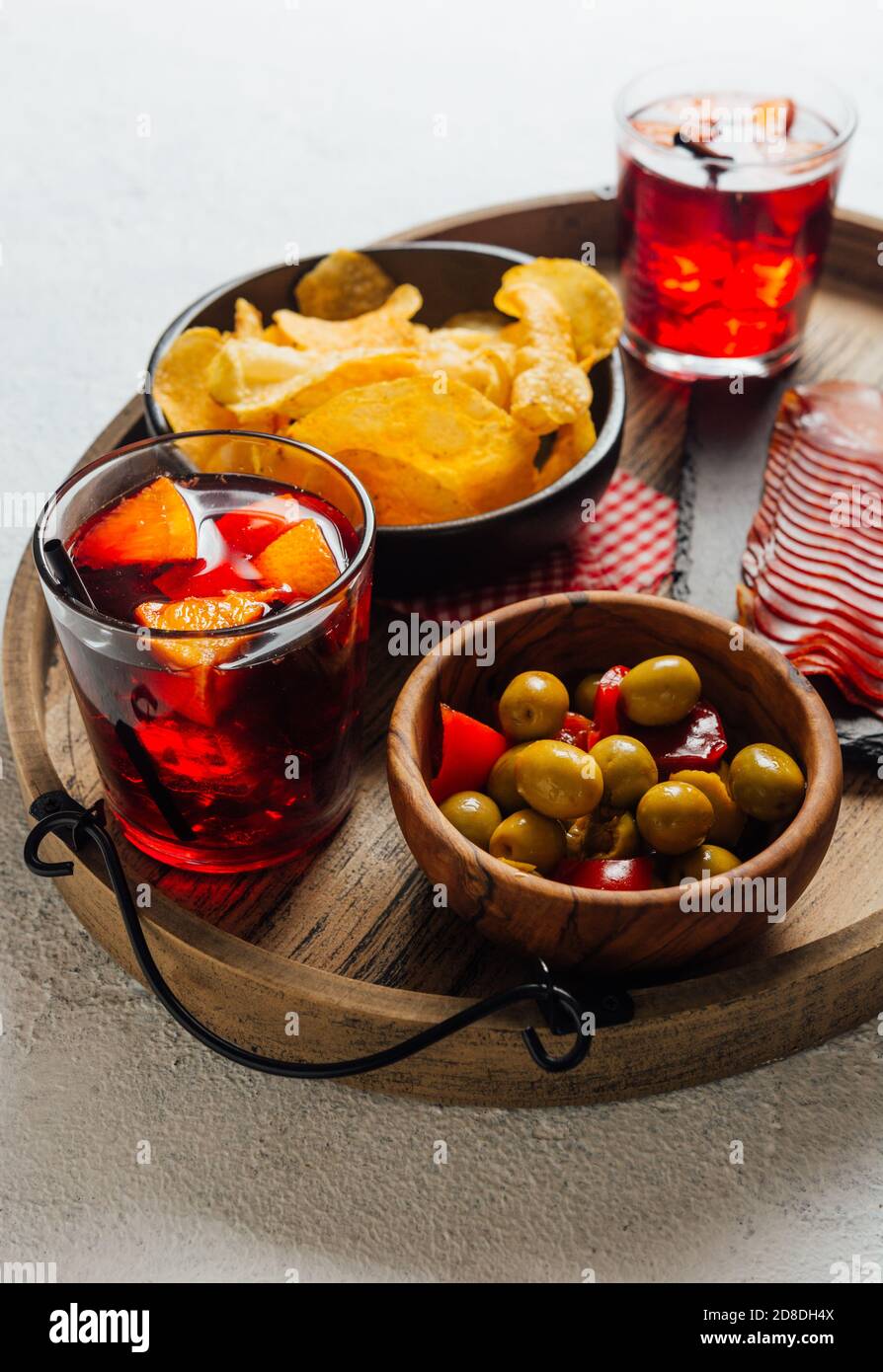 Pictures of typical Spanish food snacks (tapas). Composed of Sangria ...