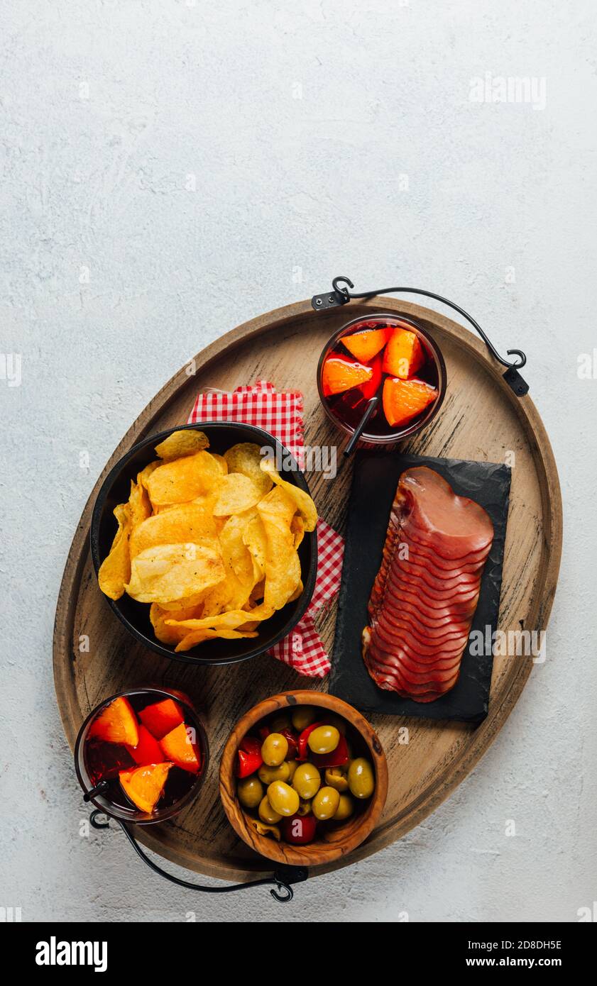 Pictures of typical Spanish food snacks (tapas). Composed of Sangria ...