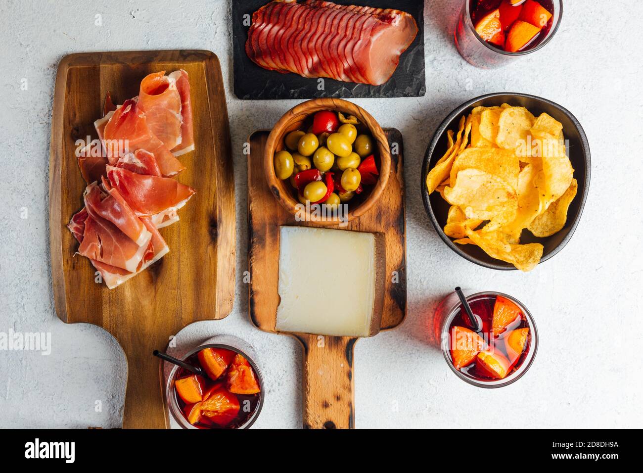 Pictures of typical Spanish food snacks (tapas). Composed of Sangria ...
