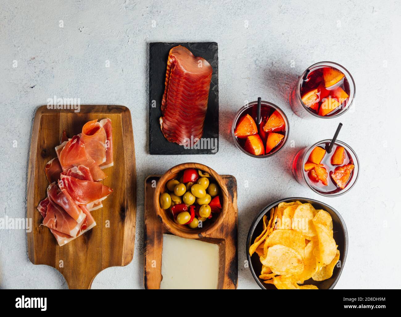 Pictures of typical Spanish food snacks (tapas). Composed of Sangria ...