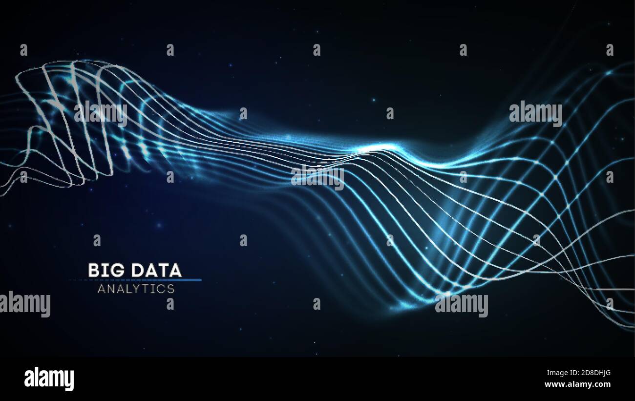 Big data wave on dark background. Futuristic cyber technology ...