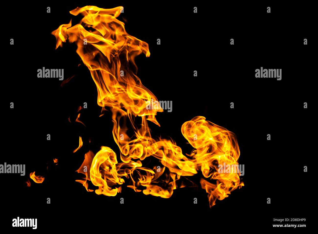 Fire flames on black background isolated. Burning gas or gasoline burns ...