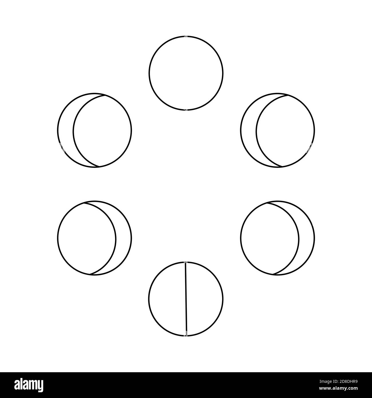 Sketch image with black phase moon. Outline symbol. White background ...