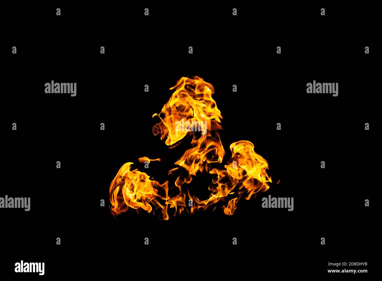 Fire flames on black background isolated. Burning gas or gasoline burns ...