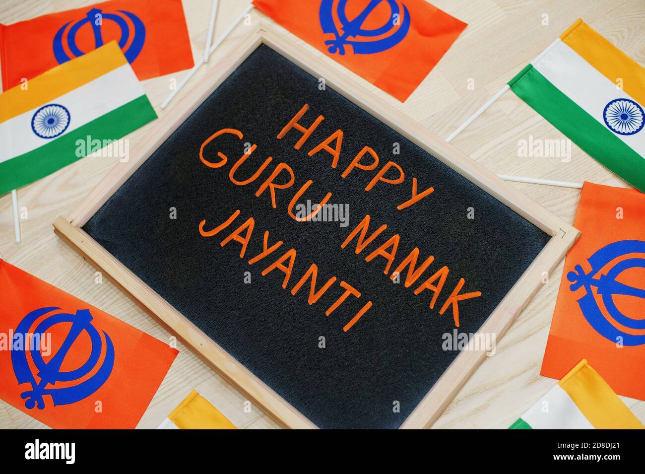Happy Guru Nanak Jayanti theme. Board with flags Stock Photo - Alamy