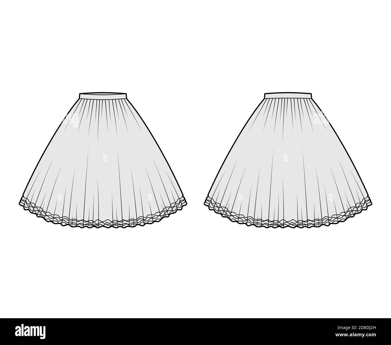 Skirt tutu crinoline technical fashion illustration with knee ...