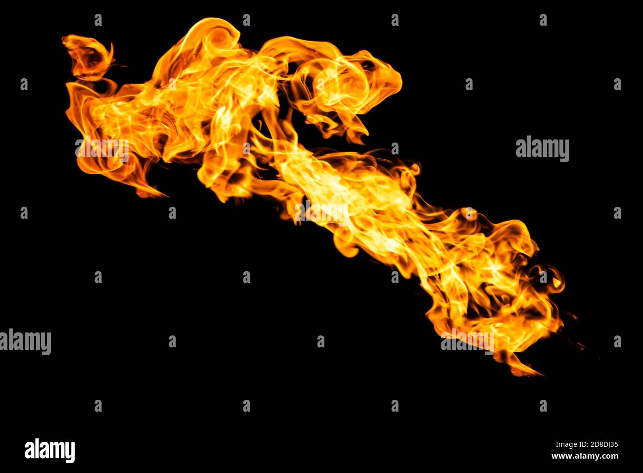 Fire flames on black background isolated. Burning gas or gasoline burns ...