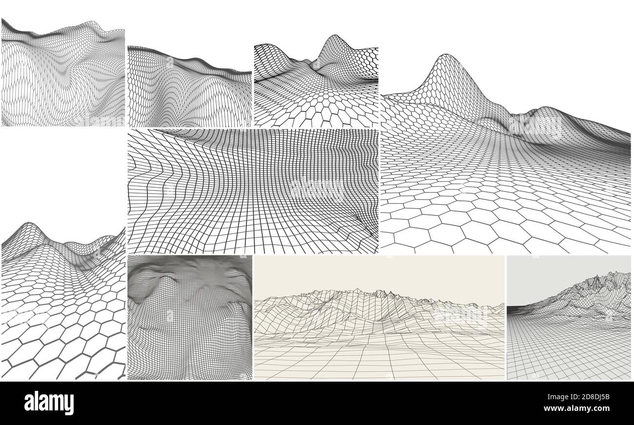 Wireframe landscape backgrounds set. EPS 10 Vector illustration ...