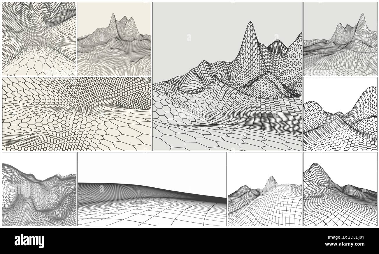 Wireframe landscape backgrounds set. EPS 10 Vector illustration ...