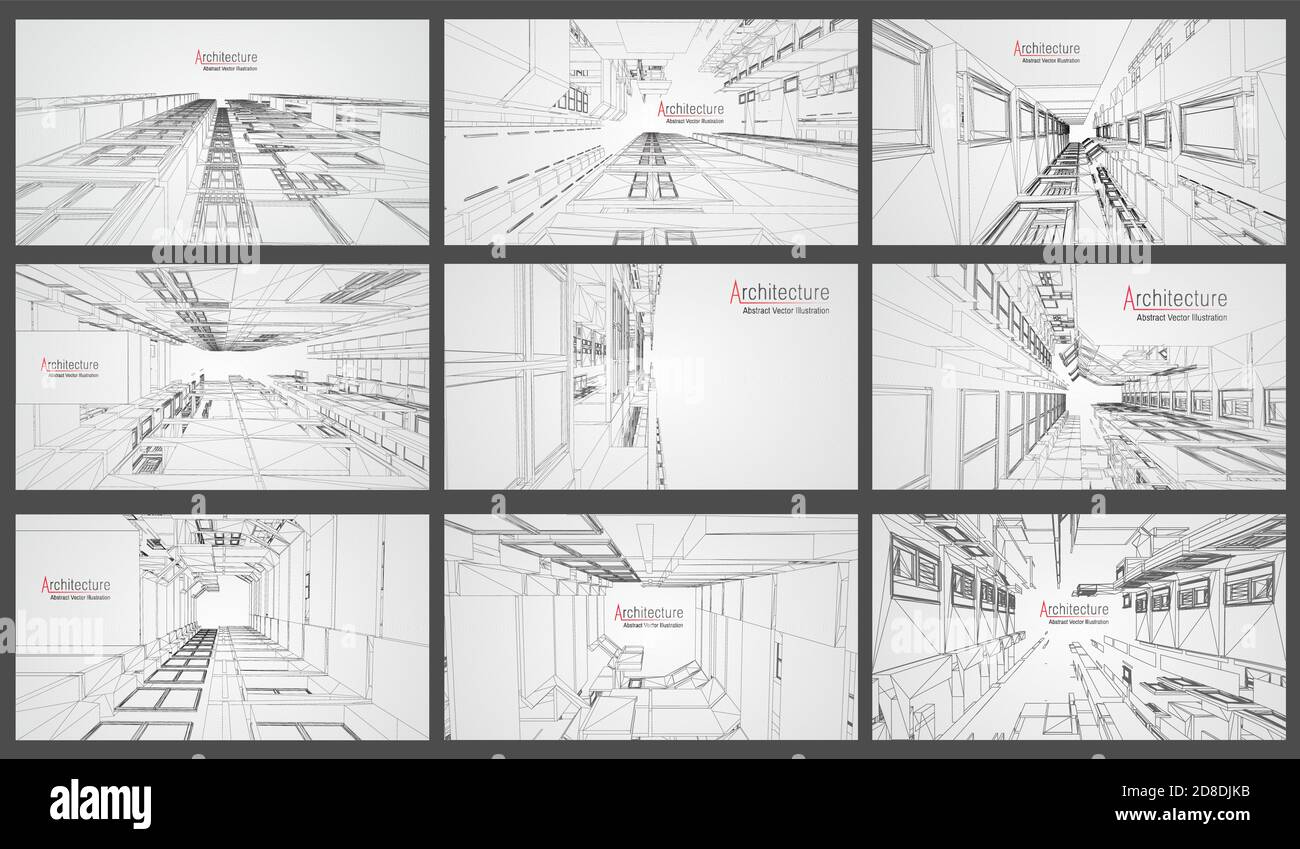 Architecture wireframe background set. Building blueprints vector ...