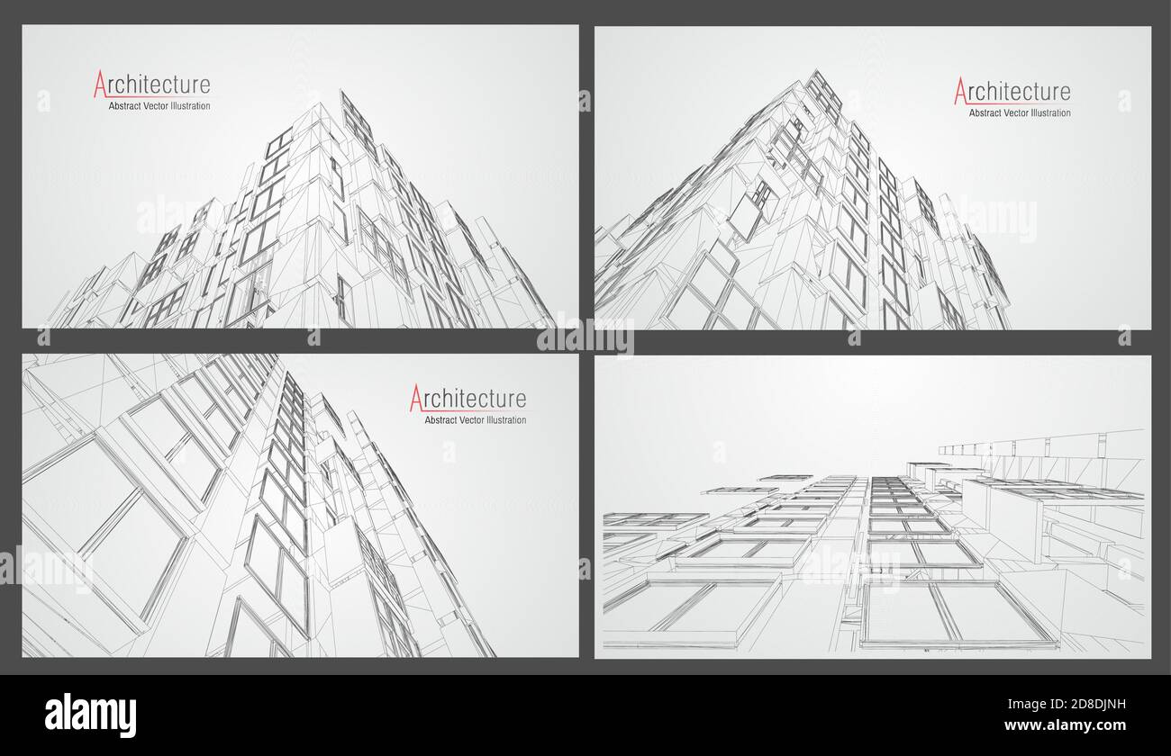Architecture wireframe background set. Building blueprints vector ...