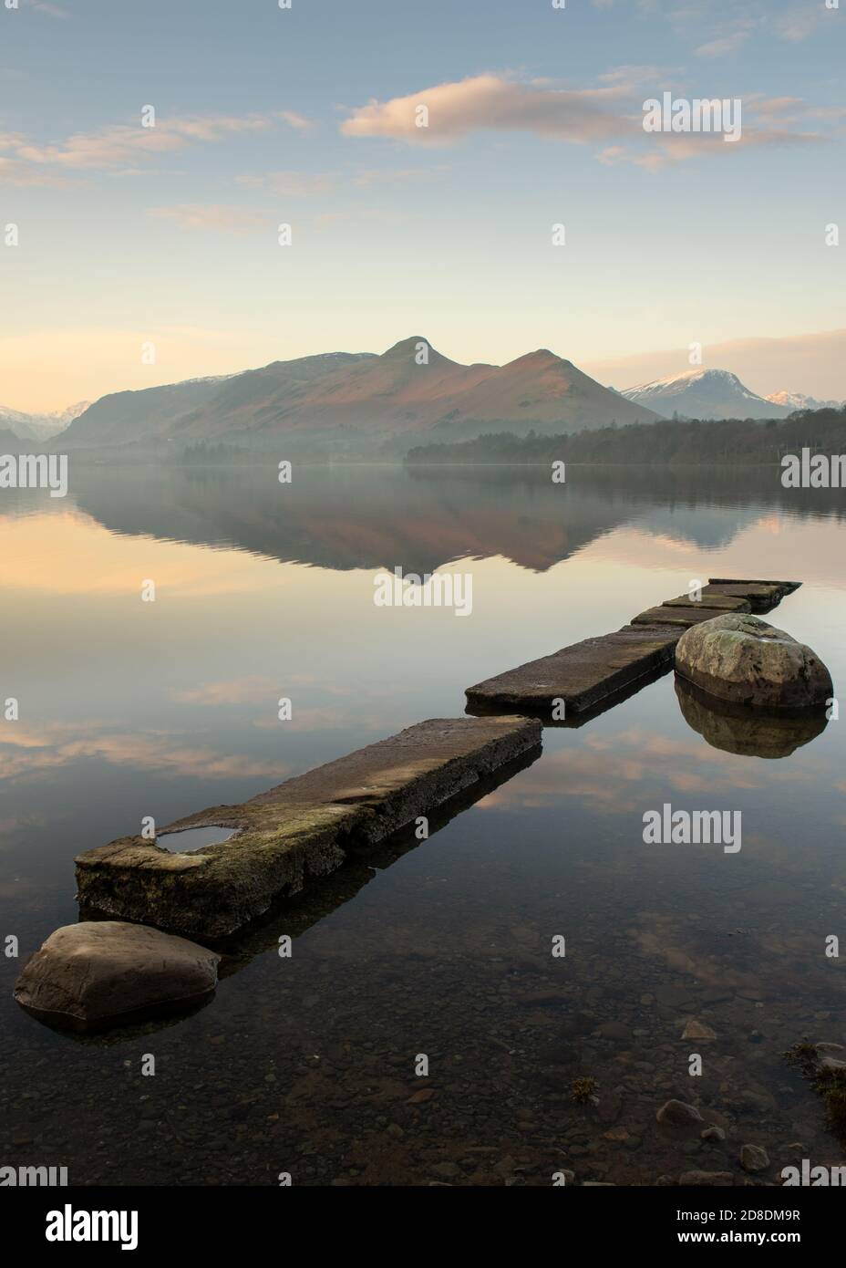 Mirror-like reflections of Cumbrian mountains with beautiful blue ...